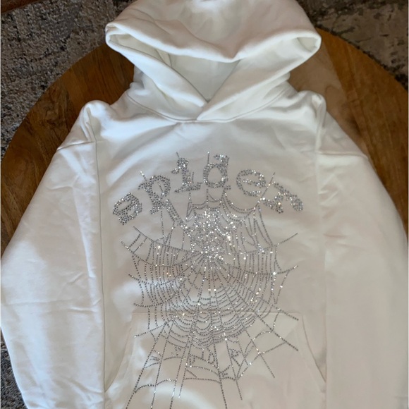 Sp5der | Jackets & Coats | Sp5der Og Rhinestone Hoodie White Size ...